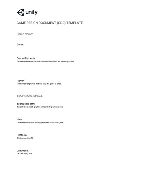 Game Design Document Template Game Design Document Gdd Template