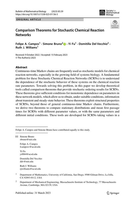 Pdf Comparison Theorems For Stochastic Chemical Reaction Networks