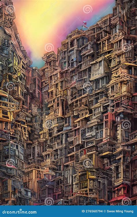 Image Of The Multicolored Gigantic Scale Buildings Pile And Stack Up