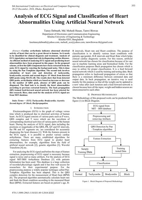 Pdf Analysis Of Ecg Signal And Classification Of Heart Abnormalities