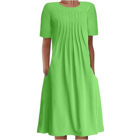 Casual Dresses For Women Round Neck Bohemian Floral Print Tunic Dress Short Sleeve Summer A Line