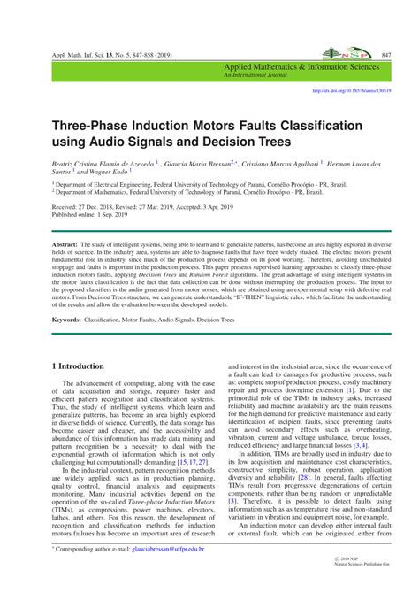 PDF Three Phase Induction Motors Faults Classification Using Audio Signals And Decision Trees