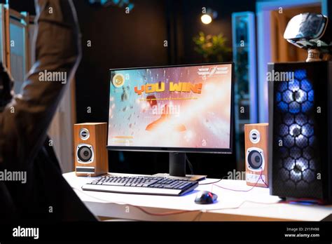 Gamer Losing Intense Singleplayer Spaceship Arcade Racing Videogame Seeing Game Over Screen On