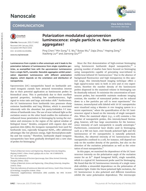 Pdf Polarization Modulated Upconversion Luminescence Single Particle Vs Few Particle Aggregates
