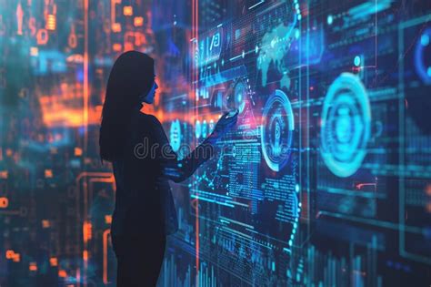 Woman Interacting With Futuristic Interface Stock Illustration Illustration Of Intelligence