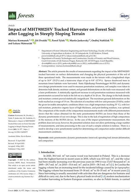 Pdf Impact Of Mht9002hv Tracked Harvester On Forest Soil After Logging In Steeply Sloping Terrain