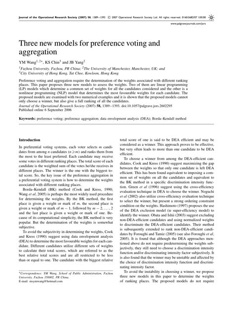 Pdf Three New Models For Preference Voting And Aggregation
