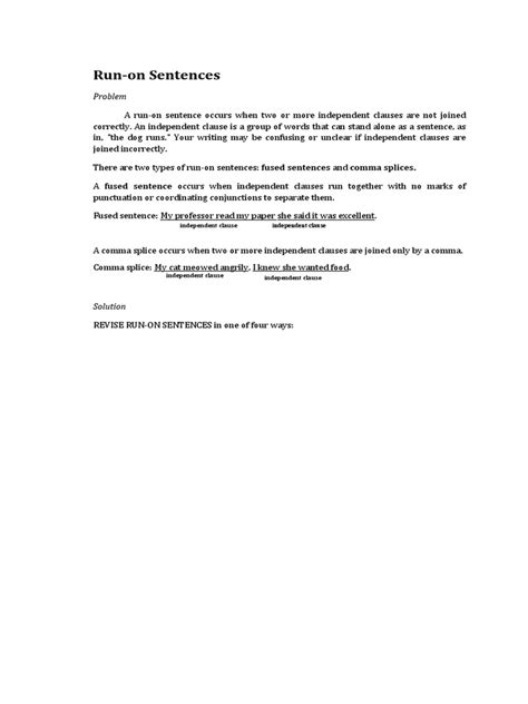 Run On Sentence And Parallelism Pdf Comma Grammar