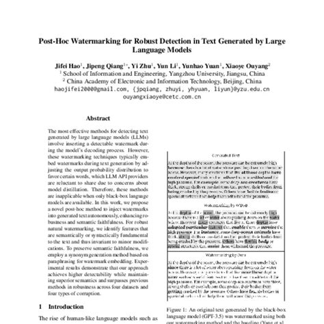 Post Hoc Watermarking For Robust Detection In Text Generated By Large