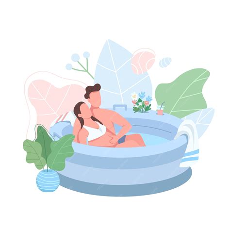 Premium Vector Caucasian Expectant Couple Flat Color Faceless Character Lamaze Class For