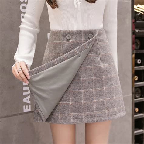 Клетчатая юбка с высокой талией женская новая зимняя модная шерстяная элегантная винтажная мини