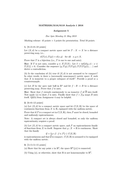 Assignment 5 Metric Spaces And Applications Analysis 1 2018 Assignment 5 Due 5pm Monday 21 May