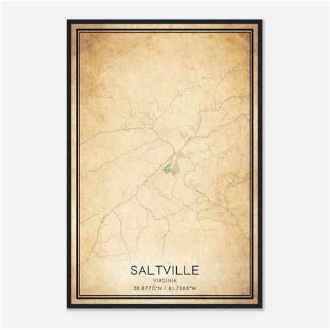 Vintage Saltville Virginia Map Poster Saltville Va City Road Wall Art