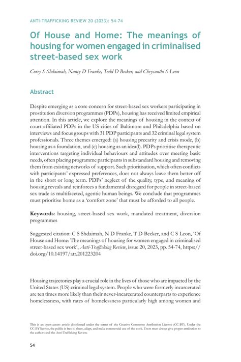 Pdf Of House And Home The Meanings Of Housing For Women Engaged In Criminalised Street Based