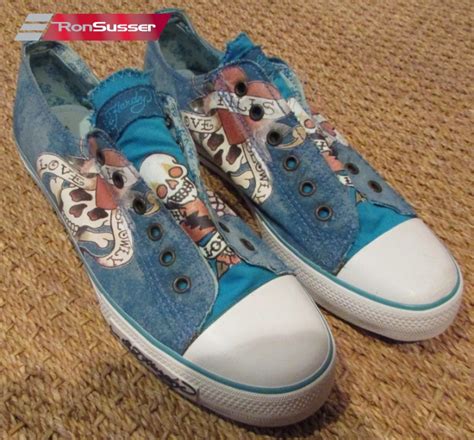 Ed Hardy Blue Love Kills Slowly Slip On Mens Casual Shoes Sneakers Size