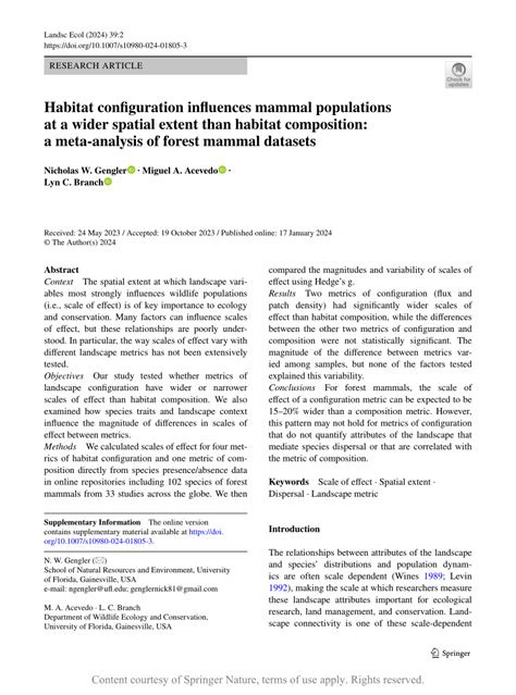 Pdf Habitat Configuration Influences Mammal Populations At A Wider Spatial Extent Than Habitat