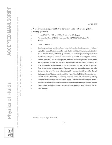 Pdf A Hybrid Recursive Regularized Lattice Boltzmann Model With Overset Grids For Rotating