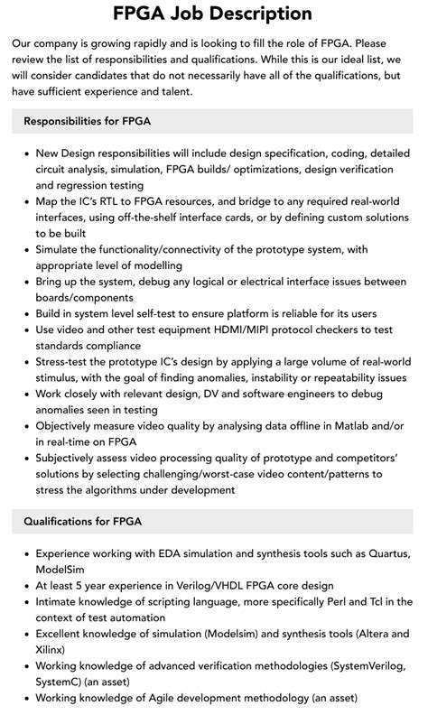FPGA Job Description Velvet Jobs