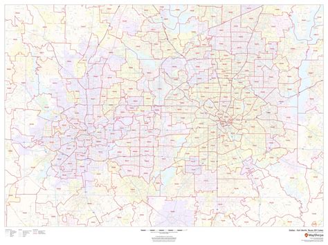 Dallas Fort Worth Texas Zip Codes Wall Map