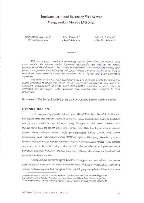 Pdf Implementasi Load Menggunakan Balancing Web Server Metode Lvs Nat