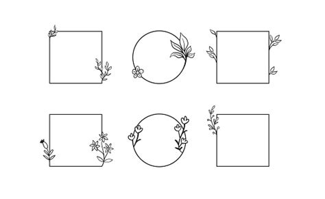 기하학적 인 꽃 프레임 테두리 화환 손으로 그린 그림 트렌디 한 선 그리기 가지와 자연 장식품이있는 라인 아트 스타일 0명에