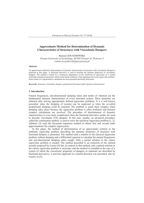 Pdf Approximate Method For Determination Of Dynamic Characteristics Of Structures With