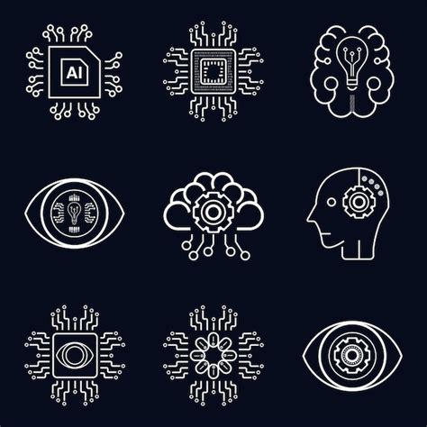 Ai 개념 벡터 일러스트 레이 션 디자인에 대 한 9 아이콘 기호 집합 9 인공 지능 아이콘 프리미엄 벡터