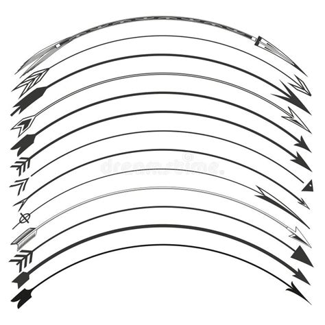 Curved Arrow Set Downward Bend Direction Vector Motion Flow Monochrome Dynamic Lines Stock