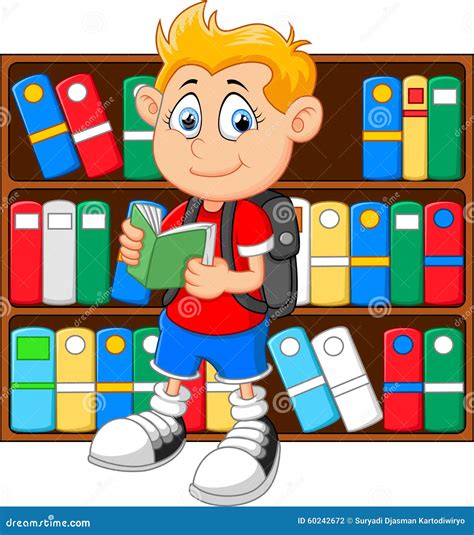Boy In Library Cartoon Stock Illustration Illustration Of Social