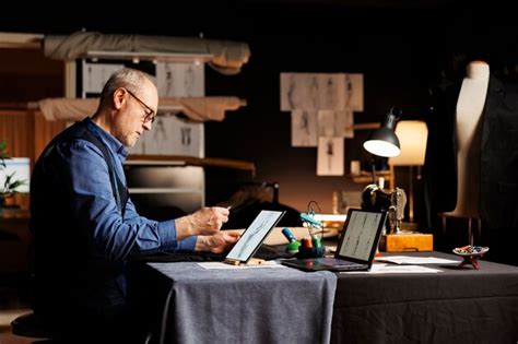 Premium Photo Man Using Laptop While Sitting On Table