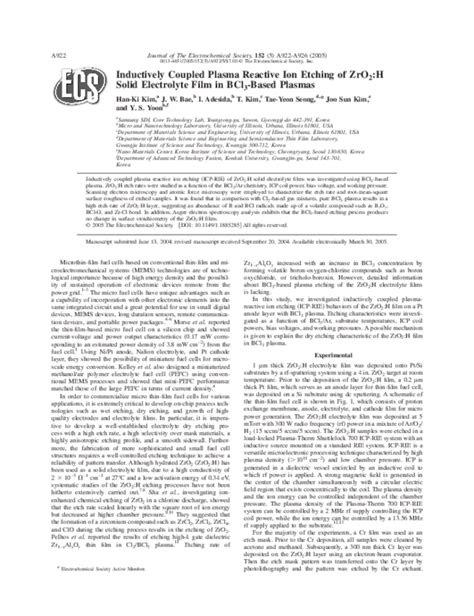 Pdf Inductively Coupled Plasma Reactive Ion Etching Of Zro2h Solid Electrolyte Film In