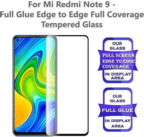 Mi Redmi Note 9 Screen Protector Glass Full Glue Tempered Glass Screen