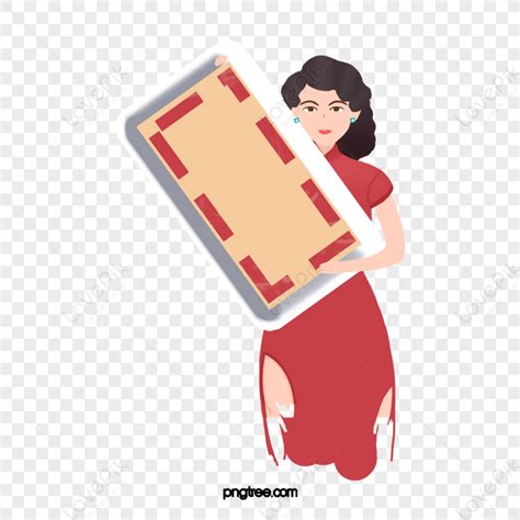 빨간 치파오 우아한 여성 플래 카드 일러스트귀엽다폰트 Png 일러스트 무료 다운로드 Lovepik