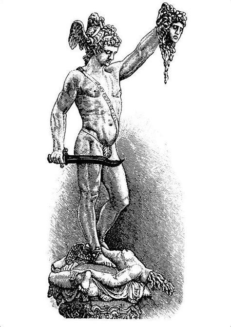Ink Poster Of Perseus Holding Medusas Head Perseus And Medusa