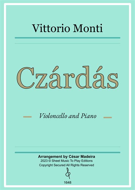 Czardas Cello And Piano Full Score Arr César Madeira By Vittorio