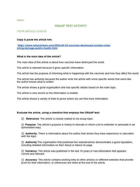 Craap Test Activity Pdf