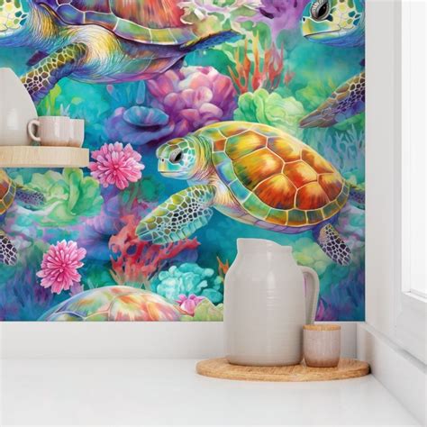 Watercolor Sea Turtle Turtles In The Wallpaper Spoonflower