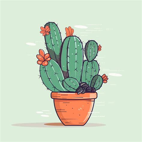 Cute Cartoon Cactus Vector Illustration Stock Illustration