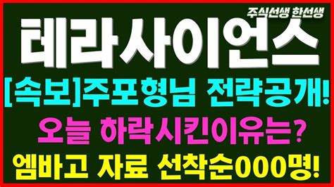 테라사이언스 오늘 하락이유는 다시찾아온 기회 리튬관련주 작전주 Youtube