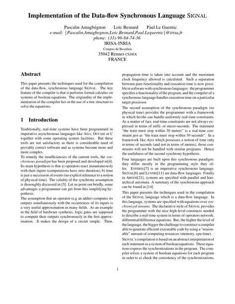 Pdf Implementation Of The Dataflow Synchronous Language Signal