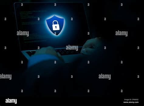 Cybersecurity Danger Online Data Fraud Or Identity Theft Lock To Protect From Cyber Scam Laptop