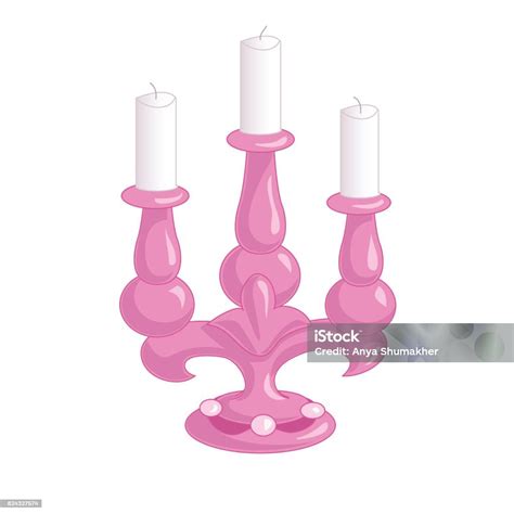 3 초 흰색 배경에 고립에 핑크 촛대 빈티지 가구 품목입니다 만화 드로잉 벡터 일러스트 레이 션 가지 식물 부위에 대한 스톡 벡터 아트 및 기타 이미지 Istock