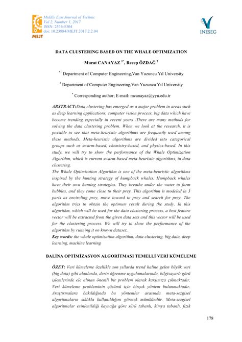 Pdf Data Clustering Based On The Whale Optimization