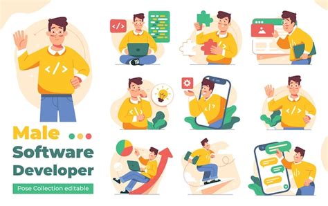 premium vector male software developer with various pose collection