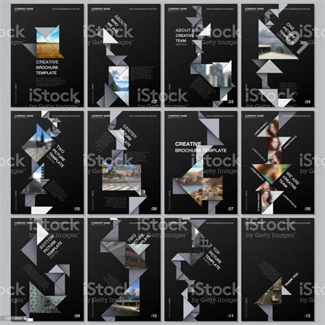 검은 배경에 다채로운 삼각형 종이 접기 종이 요소와 창조적 인 브로셔 템플릿 전단지 전단지 브로셔 보고서 프리젠 테이션 광고 잡지에 대한 디자인 템플릿을 다룹니다 0명에