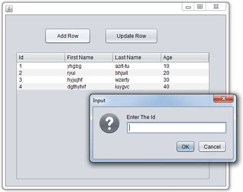 Java How To Add And Update A Jtable Row Using Joptionpane Showinputdialog In Java C Java