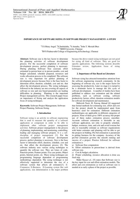 PDF IMPORTANCE OF SOFTWARE SIZING IN SOFTWARE PROJECT MANAGEMENT A STUDY