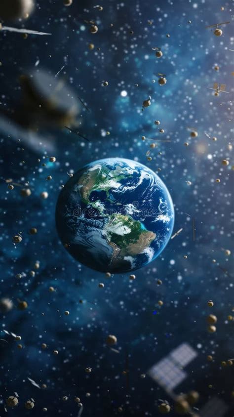 Planet Earth Surrounded By Asteroids And Space Debris Visual