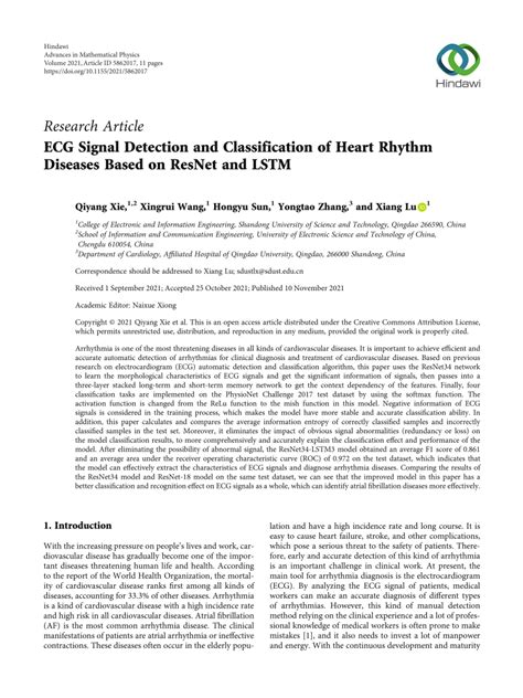 Pdf Ecg Signal Detection And Classification Of Heart Rhythm Diseases Based On Resnet And Lstm