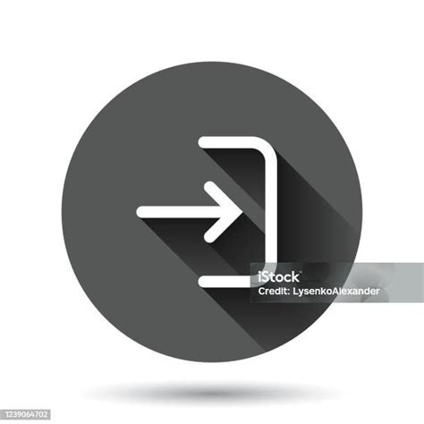 플랫 스타일의 로그인 아이콘입니다 긴 그림자 효과와 검은 색 둥근 배경에 화살표 액세스 벡터 그림 문 엔트리 서클 버튼 비즈니스 컨셉 가까이 옴에 대한 스톡 벡터 아트 및
